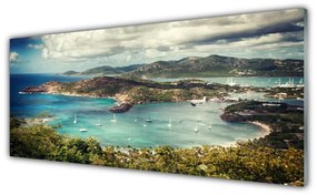 akrylový obraz Záliv Loďky Krajina 125x50 cm