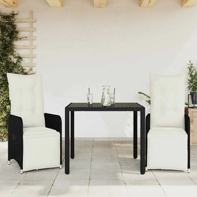 3dílný zahradní bistro set s poduškami černý polyratan 3277135