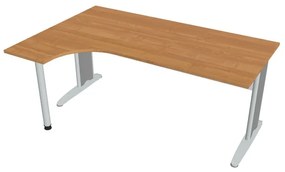 Stůl ergo oblouk pravý 180×120/80 cm - Hobis Cross CE 1800 P Dekor stolové desky: olše, Dekor lamino podnože: bílá, Barva nohou: Stříbrná