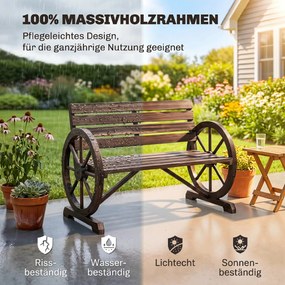 Outsunny Zahradní Lavice Dřevěná Rustikální Lavice s Kolečkovými Opěrkami Wagon Wheel Lavice Venkovní Lavice Terasová Lavice Parková Lavice z Masivní…