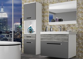 Koupelnový nábytek Belini šedý mat / šedý antracit Glamour Wood + umyvadlo + zrcadlo  ROD M 3/0/W/SRGW1/0/ZW
