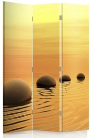 Ozdobný paraván Zen Spa Kameny Voda Žlutá - 110x170 cm, třídílný, obustranný paraván 360°