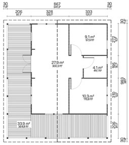 Chata Ronald 1003x887cm, 70mm, terasa, 4 pokoje