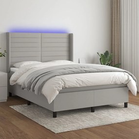 Box spring postel s matrací a LED světle šedá 140x200 cm textil,  3138397
