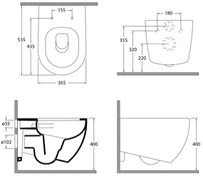 Isvea Isvea, INFINITY závěsná WC mísa, Vortex Rimless, 36,5x53cm, bílá, 10NF02003