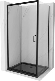 Mexen Apia sprchový kout s posuvnými dveřmi 130 (dveře) x 90 (stěna) cm, 5mm čiré sklo, černý profil + černá sprchová vanička s černým sifonem, 840-130-090-70-00-4070B