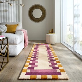 Žluto-růžový ručně tkaný vlněný běhoun 60x230 cm Kai Wool Border – Flair Rugs
