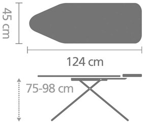 Brabantia Žehlicí prkno Denim Grey plocha pro parní jednotky 124x45cm