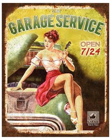 Zeleno-žlutá nástěnná kovová cedule Garage Service - 20*1*25 cm