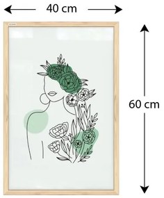 Allboards,Magnetický obraz- portrét ženy zelený č.3 60x40cm v přírodním dřevěném rámu, TM64D_00068
