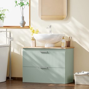HOMCOM Skříňka pod umyvadlo, koupelnová skříňka se 2 zásuvkami, moderní styl, 80 x 40 x 60 cm, zelená a dřevěný dekor