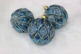 Tyrkysově modré závěsné vánoční koule 3ks 10cm