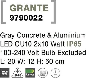 NV 9790022 Venkovní sloupkové svítidlo GRANTE šedý beton a hliník GU10 2x10W 100-240V bez žárovky IP65 - NOVA LUCE