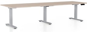 Výškově nastavitelný stůl OfficeTech Long, 260 x 80 cm, šedá podnož, dub