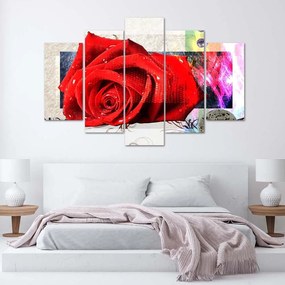 Obraz na plátně pětidílný Červená růže Květina Příroda - 150x100 cm
