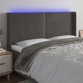 Čelo Postele S Led Tmavě Zelené Samet Tmavě šedá 203 x 16 x 118/128 cm