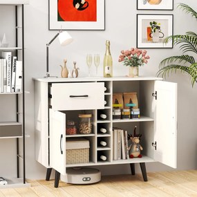 Costway Příborník se stojanem a zásuvkou na víno na 6 lahví a 2 dvířky moderní