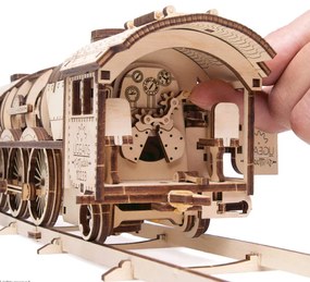 Ugears 3D dřevěné mechanické puzzle V-Express parní lokomotiva 4-6-2 s tendrem