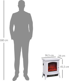 HOMCOM Volně stojící elektrický krb, plamenový efekt, 2 režimy vytápění 1000W/2000W, tvrzené sklo, bílá, 36,5x24x45,5 cm