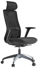 MERCURY STAR Kancelářská ergonomická židle WISDOM s podhlavníkem — síť, černý plast, nosnost 150 kg tmave šedá