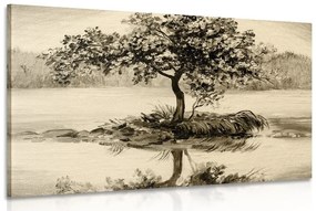 Obraz orientální třešeň v sépiovém provedení - 120x80 cm
