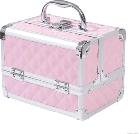 HOMCOM Profesionální Kosmetický Organizér na Make-up S Zrcadlem a Zámkem - Přenosná Taška na Make-up s Více Přihrádkami 20x15x15cm Hliníková