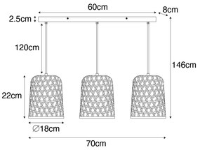 Orientální závěsné svítidlo černé s bambusovým dekorem 3-světlo - Rayan