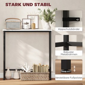 HOMCOM Konzolový stolek do předsíně s nastavitelnými nožičkami, ochranou proti převrácení 75 x 24 x 76 cm pro malý prostor, černý