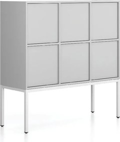 Kancelářská skříň FRAME, nízká, bílá podnož, 6x dveře, 1299 x 450 x 1331 mm, PUSH-lock, šedá