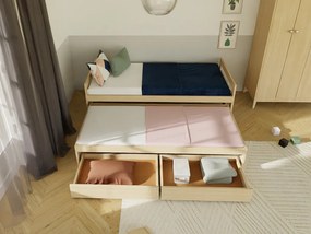 Benlemi Jednolůžková postel SIMPLY 90x200 3v1 s přistýlkou a 2 úložnými šuplíky Zvolte barvu: Bílá