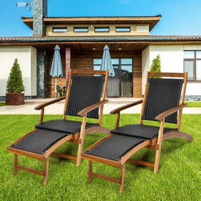 Costway Lehátko skládací zahradní lehátko s výsuvnou nožní částí a ergonomickou