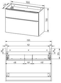 EBS Nevio Skříňka a keramické umyvadlo Slim 101 cm, bílá lesklá S_NEVIOSL101B