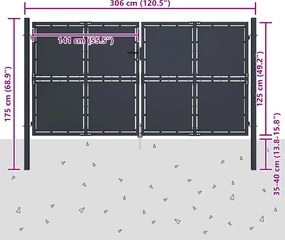Zahradní brána ocelová 300 x 125 cm antracitová 144525