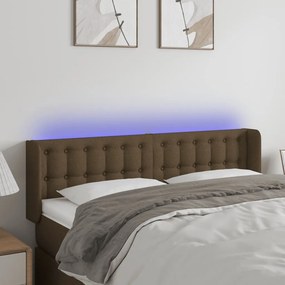 Čelo postele s LED tmavě hnědé 147 x 16 x 78/88 cm textil 3123671