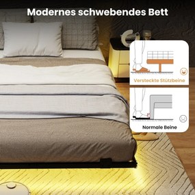 Costway Rám dvoulůžka plovoucí postel s LED světly moderní rám z kovu černé