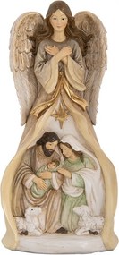 Béžová antik dekorace anděl se svatou rodinou Angel - 15*12*30 cm
