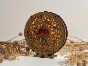 Li-Go "Strom života s achátovým srdcem 5 cm" dřevěná lampa 20x22 cm