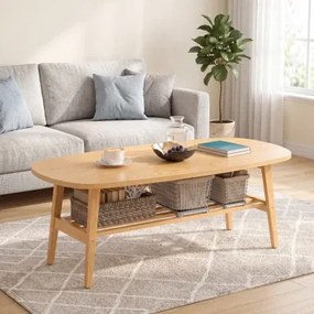 HOMCOM Konferenční stolek do obývacího pokoje s úložným prostorem, stolík do obývacího pokoje, ložnice, 120 x 60 x 42 cm, přírodní dřevo