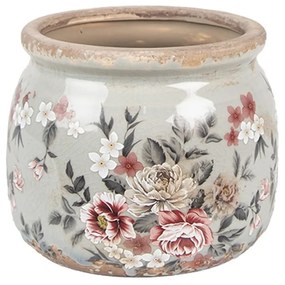 Zelený keramický dekorační květináč s květy Floria S - Ø 12*10 cm