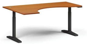 Výškově nastavitelný stůl, elektrický, 675-1325 mm, ergonomický levý, deska 1800x1200 mm, černá podnož, třešeň