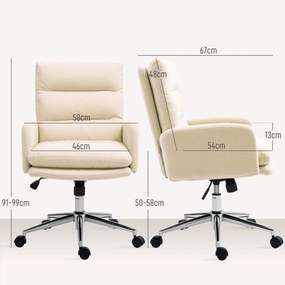 HOMCOM Ergonomická kancelářská židle s opěrkou na ruce, design z umělé ovčí vlny, výškově nastavitelná otočná židle s funkcí náklonu, polstrovaná kan…