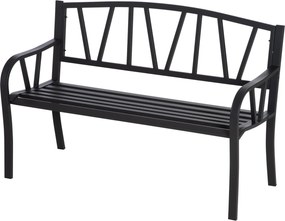 Outsunny Černá Voděodolná Metalová Zahradní Lavice, Venkovní Železná Lavice pro Dva, 128x56x86cm