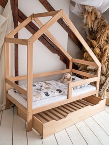 Woodisio Domečková postel NELA PLUS Variant: 180 x 90, Barva: Přirodní dřevo, Veľkosť: S úložným prostorem