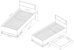 Postel 90x200 LANDRO 05 hikora / bílá