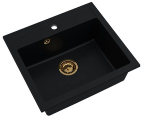 Sink Quality Ferrum, kuchyňský granitový dřez 565x510x205 mm + zlatý sifon, černá, SKQ-FER.C.1K60.XG