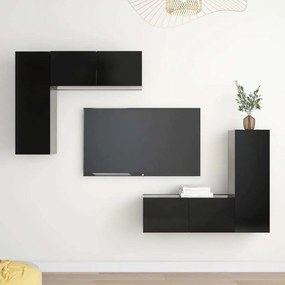 vidaXL 4dílný set TV skříněk dřevotříska [3079004] Barva: Černá