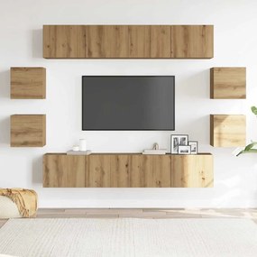 Sada 8 kusů nástěnné TV skříňka dub artisan kompozitní dřevo 3328950