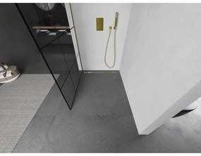 Mexen Kioto, sprchová zástěna Walk-In 120 x 200 cm, 8mm čiré sklo černý vzor, ​​zlatý matný profil, 800-120-101-55-77