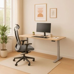 Výškově nastavitelný stůl OfficeTech B, 160 x 80 cm, šedá podnož, dub