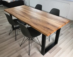 KULHÁNEK Jídelní stůl s rovnou hranou a ocelovou podnoží Velikost desky: individuální, Odstín podnože: bílá - RAL 9010